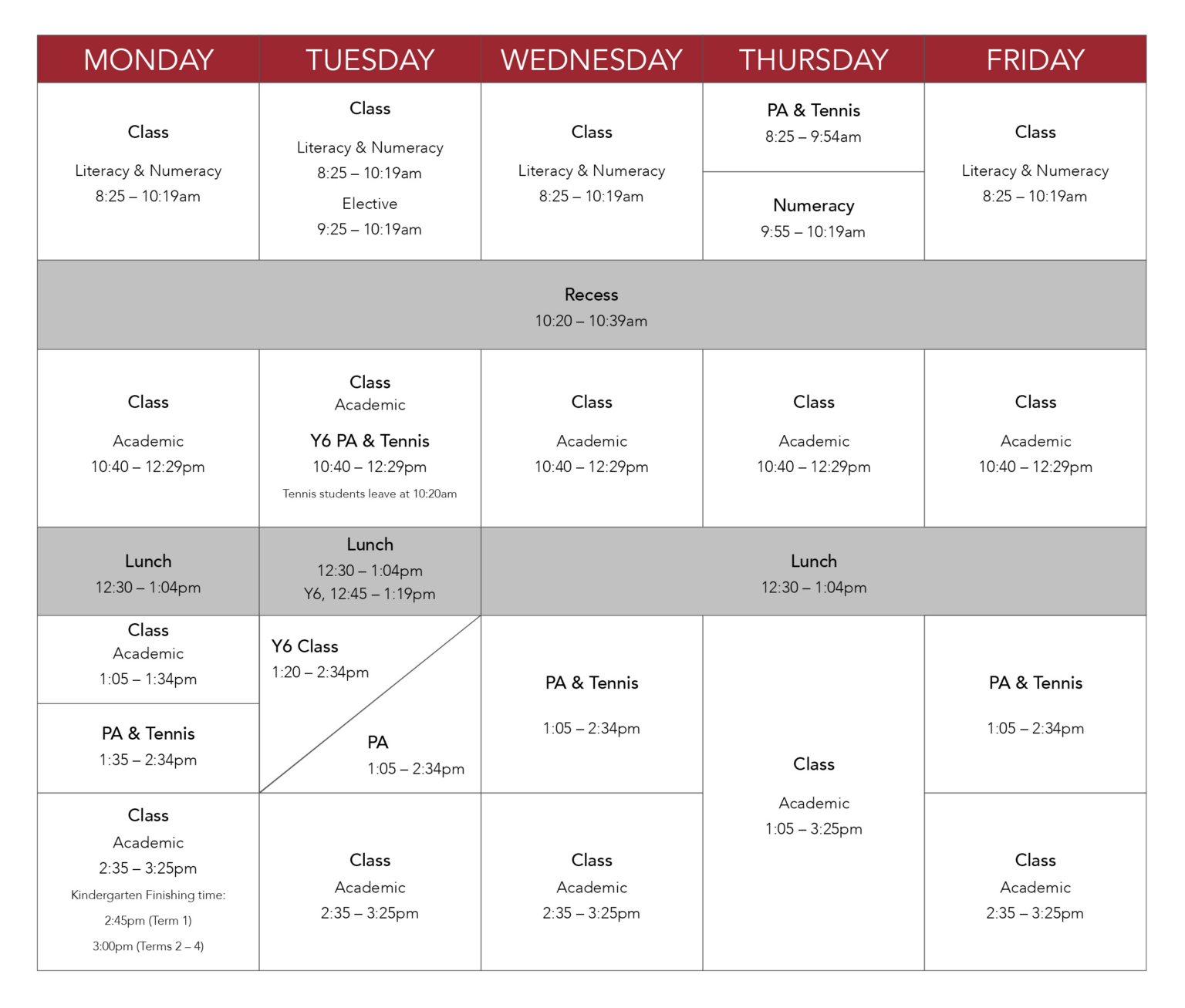 Timetable examples - The McDonald College - Performance Centred K-12