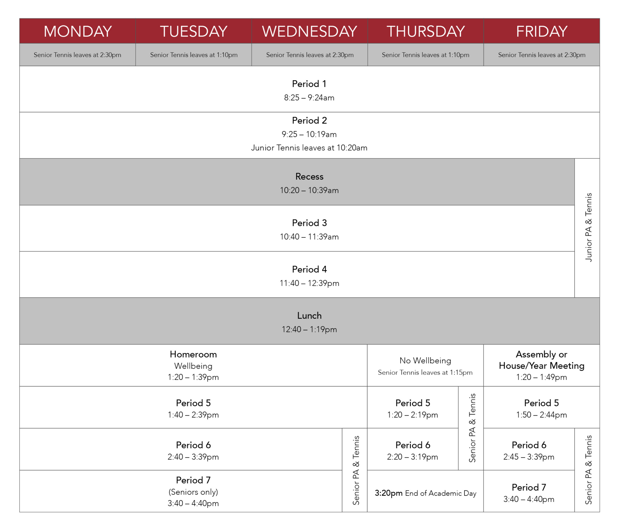 Timetable examples - The McDonald College - Performance Centred K-12